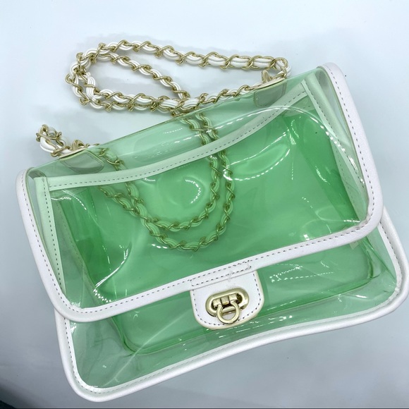 Bags | Clear Transparent Green Neon Handbag W Gold Chain | Poshmark